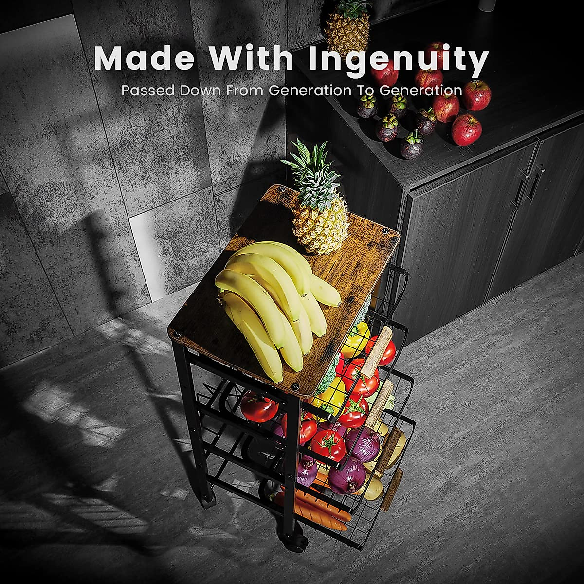 MAWEW Vegetable Kitchen Storage Basket,Potato Storage Basket,Vegetable Storage Cart with Universal Wheel,Rustic Farmhouse Vegetable Storage Basket, Kitchen Vegetable Storage Rack，snack shelf(5 Tier)