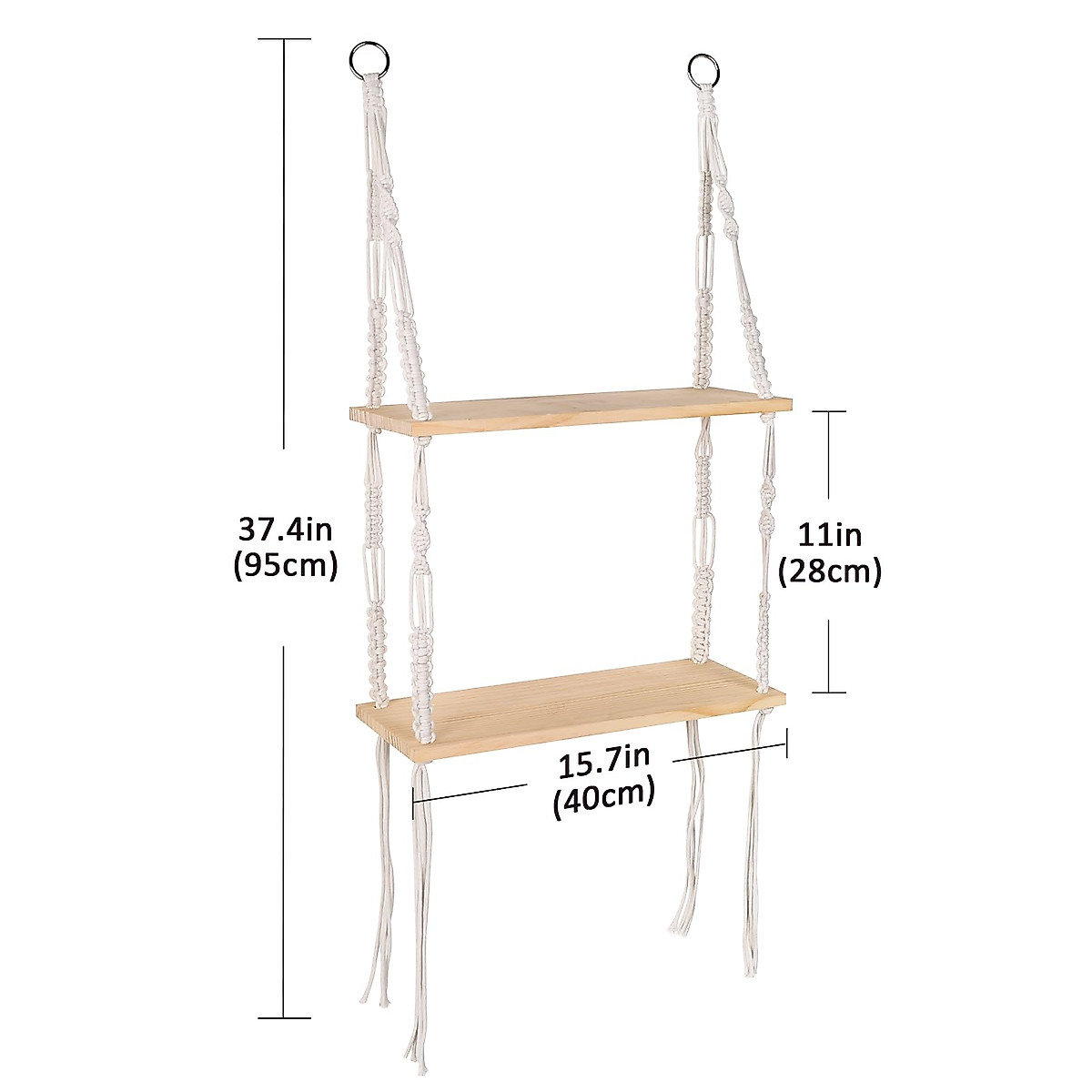 SNUGBLAKI Hanging Shelves for Wall Floating Shelves,Boho Macrame Hanging Shelves with Swing Rope,Farmhouse Rustic Wood Hanging Shelves,Rope Wall Display Shelves for Bedroom,Living Room, Bathroom