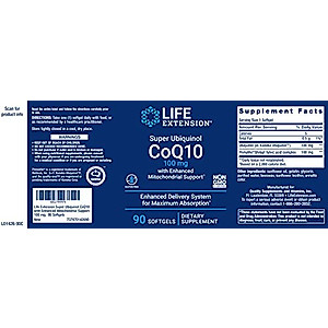 Life Extension COQ10 Super Ubiquinol 100mg 90 Count (Pack of 2) with Enhanced Mitochondrial Support