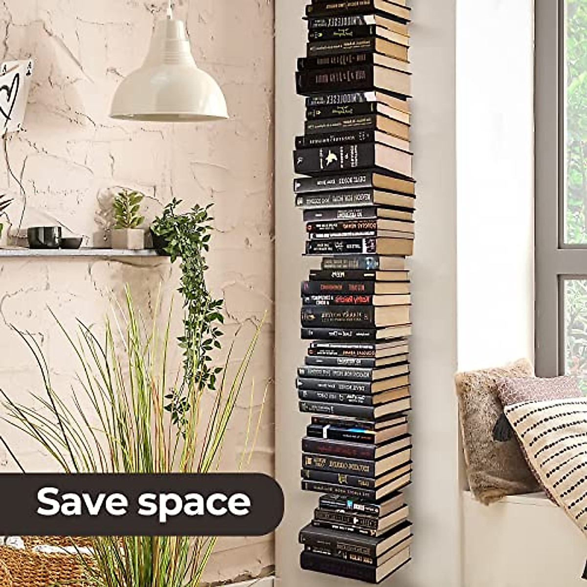 ART-GIFTREE Invisible Floating Bookshelf for Wall Mounted, 4 Tier Vertical Spine Book Tower, 2 Pack White