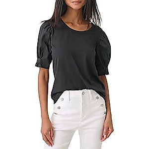 Karl Lagerfeld Paris Women's Soft Short Sleeve Everyday Fashion Sport Knit, Black, Large