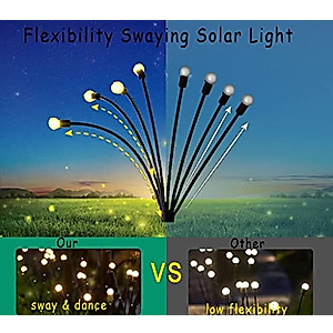 MIXATREY Solar Garden Lights Yard Decorations Outdoor Firefly Lights Waterproof New Upgraded Swaying Light 6&10 Bulbs Yard Patio Pathway High Flexibility Iron Wire Warm White(4 Pack)