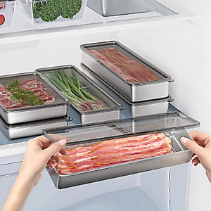 ninesung Bacon Container for Refrigerator | 2 Pack | Bacon Keeper | 304 Stainless Steel | Airtight Deli | Meat Storage Containers | Fridge Organizer Bins | Kitchen Food Storage Containers with Lids