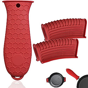 HZMM 3 Pack Silicone Hot Handle Holder, Assist Pan Handle Sleeve Pot Holders Cast Iron Skillets Handles Grip Covers Nonslip Heat Resistant for Pots Enameled Casserole Metal Frying Pans Cookware, Red