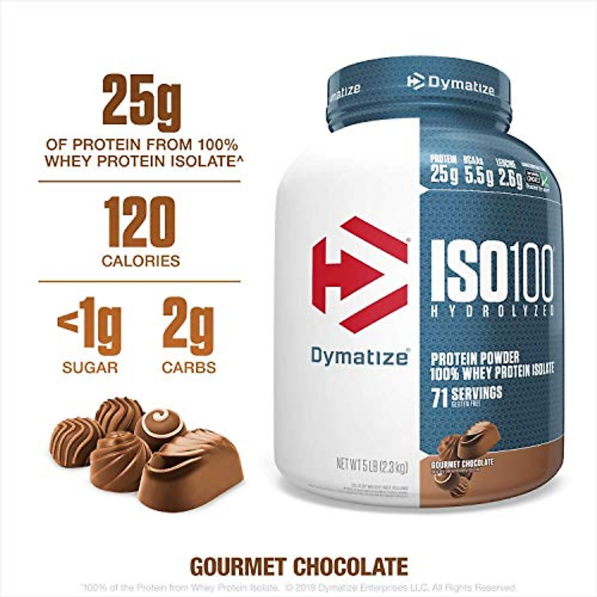 Dymatize Nutrition ISO 100, Whey Protein Powder, Gourmet Chocolate, 5 Pound
