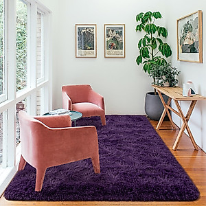 Fosirug Rugs for Bedroom 5x8 Feet Area Rug for Living Room Ultra Soft Shaggy Carpet for Home Decor Long Plush Fluffy Mat Faux Fur Rug for Bedside Nursery Kids Room College Drom, Purple
