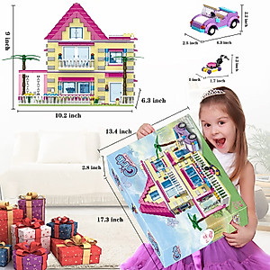 Finebely Dream Girls Friends House Building Set, Villa House Building Blocks Kit Included 4 Mini Toy Figures, a Buildable Car, Swing, for Girls Kids Aged 8 Years and Up, 892 PCS