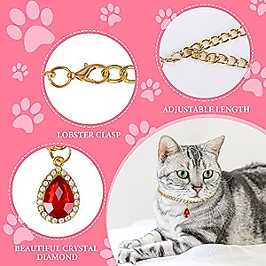 TIESOME Rhinestones Pendant Pet Collars, Adjustable Metal Drop Cat Dog Collar Necklace Crystal Diamond Elastic Collar with Pendant for Pet (Red)