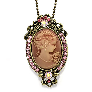 Soulbreezecollection Light Pink Cameo Pendant Necklace Charm Women Fashion Jewelry