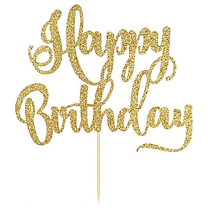 happy birthday Cake Topper, Happy Birthday Cake Bunting Decor,Birthday Party Decoration Supplies，Photo Booth Props (Gold)