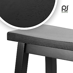 PJ Wood 24 Inch Single A Frame Classic and Modern Comfortable Wooden Bar Stool Saddle Seat with Built in Bars as Footrests, Black