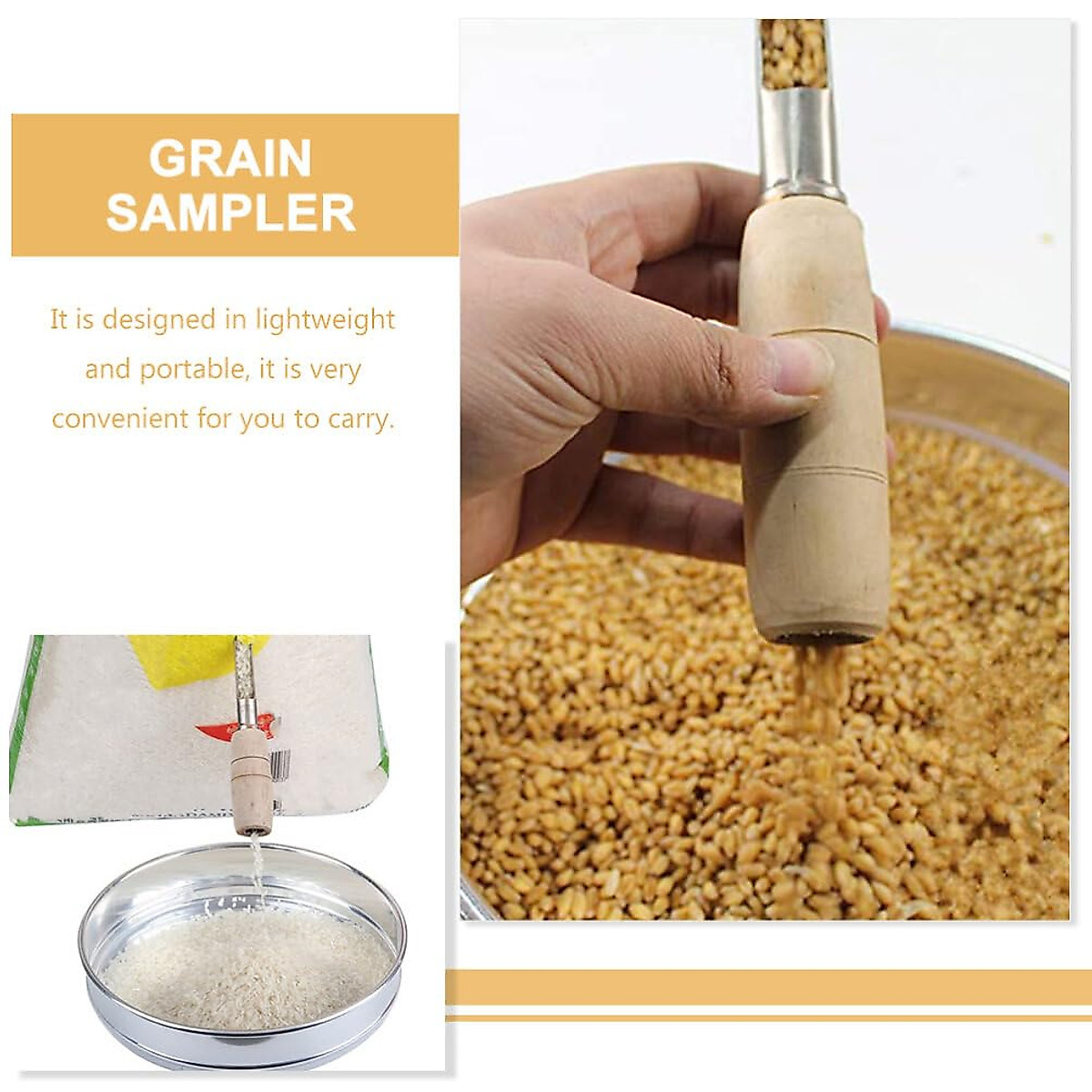 Baluue 4pcs Grain Sampler Metal Detector Turnicate Kit Outdoor Tools Grain Detector Probe Closed Sampling Agriculture Powder Sampler Stainless Steel Rice Sampler to Rotate Food