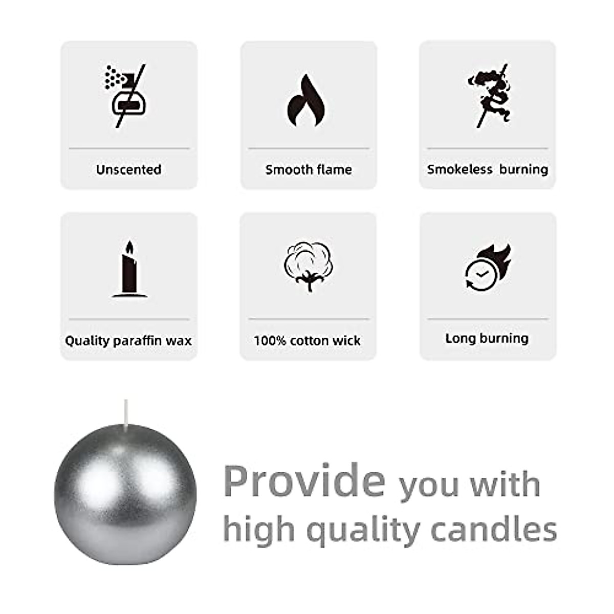 Zest Candle 2-Piece Ball Candles, 4-Inch, Metallic Silver