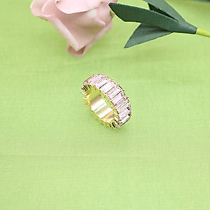 HSQYJ Rainbow Baguette Band Ring Eternity Band Cubic Zirconia Ring Gold Plated Fashion Luxury Jewelry Crystal Cocktail Rings for Women Gift