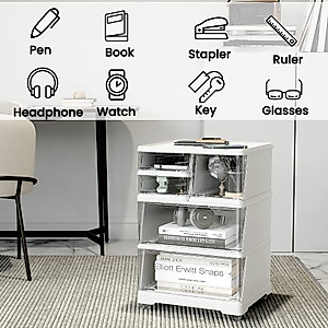 vacane Wide 4 Drawer Plastic Storage Cart with Removable Caster Wheels Cosmetic Drawers Organizer, Rolling Storage Cart for Bathroom, Office, Bedroom