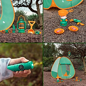 FUN LITTLE TOYS Pop Up Tent with Kids Camping Gear Set, Kids Play Tent Outdoor Toys Camping Tools Set for Kids
