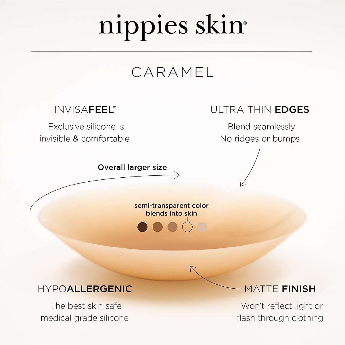 Nippies Non-Adhesive Bra Liner Nipple Covers for Women – Reusable Silicone No-Show Inserts Bra Pad Enhancements with Travel Box - Caramel