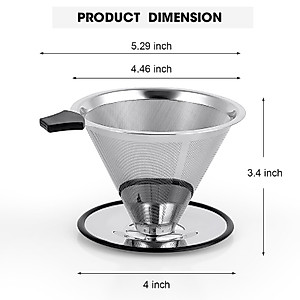 INSINTAR Pour Over Coffee Dripper Reusable Stainless Steel Pour Over Coffee Maker Paperless Coffee Filter Single Cup Coffee Maker 1-4 Cup