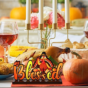 Happy Thanksgiving Sign Thanksgiving Decorations for Table Thanksgiving Table Centerpieces Turkey Decors Pumpkin Signs for Harvest Give and Thanks Wooden Happy Fall Maple, 7.87 x 4.72 Inch