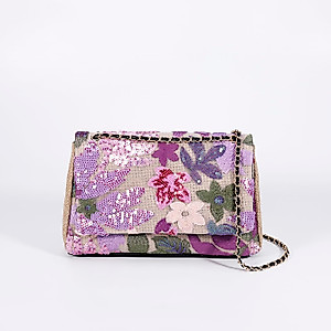 Wabilu Women Girls Summer Straw Bag Sequin Floral Embroidery Straw Clutch Purse Woven Shoulder Handbag For Beach Party Wedding With Random Flower Pattern