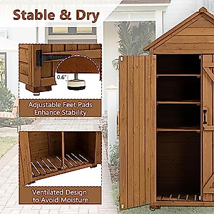 CUANBOZAM Outdoor Garden Storage Shed - Fir Wood Tool Cabinet with Detachable Shelves, Weather Resistant, Easy Assembly, Anti-Overturning Lockers for Home and Yard