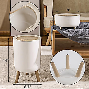 Sancodee Set of 3 Trash Can with Press Lid, Medium Garbage Can 1.8 Gallon & Mini Desktop Trash Can 0.5 Gallon, Dog Proof White Trash Bin for Kitchen, Bedroom, Bathroom, Living Room, Office