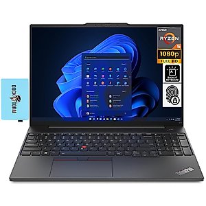 Lenovo ThinkPad E16 Home & Business Laptop (AMD Ryzen 5 7530U 6-Core, 24GB RAM, 1TB PCIe SSD, AMD Radeon, 15.6" 60Hz Full HD (1920x1080), WiFi, BT, Fingerprint, Backlit, Webcam, Win 10 Pro) w/Hub