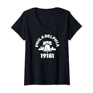Womens Philly Neighborhood 19181 Zip Code Philadelphia Liberty Bell V-Neck T-Shirt