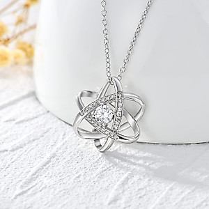 Natural Diamond Celtic Love Knot Necklace for Women,Endless Flower Pendant Necklace Set with 5mm Moissanite 925 Sterling Silver Jewelry Anniversary Valentine's Day Birthday Gifts for Her 18"-20"