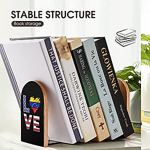 USA Venezuela Flag Heart Wood Book Ends for Shelves Non-Skid Bookend Book Stand Book Holder Stopper for Home Office School