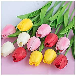 HoveBeaty Artificial Tulips Bridal Wedding Festival Decor Bouquet Real Touch PU Flower Bouquet Pack of 20 (White)