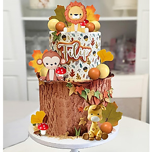 Jungle Safari Animal Cake Topper with Lion Giraffe Monkey Elephant Zebra for Wild Animals Themed Birthday Baby Shower Party Supplies (STYLE 1)