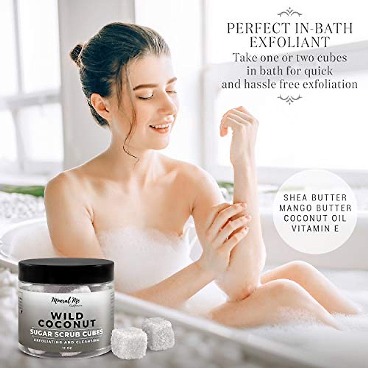 Body Scrub Exfoliator - 12oz COCONUT Sugar scrub cubes w/Mango Butter & Shea butter- Ultra Hydrating & Moisturizing - All Natural & Organic for all body exfoliation- For hands, arms legs, elbow & foot