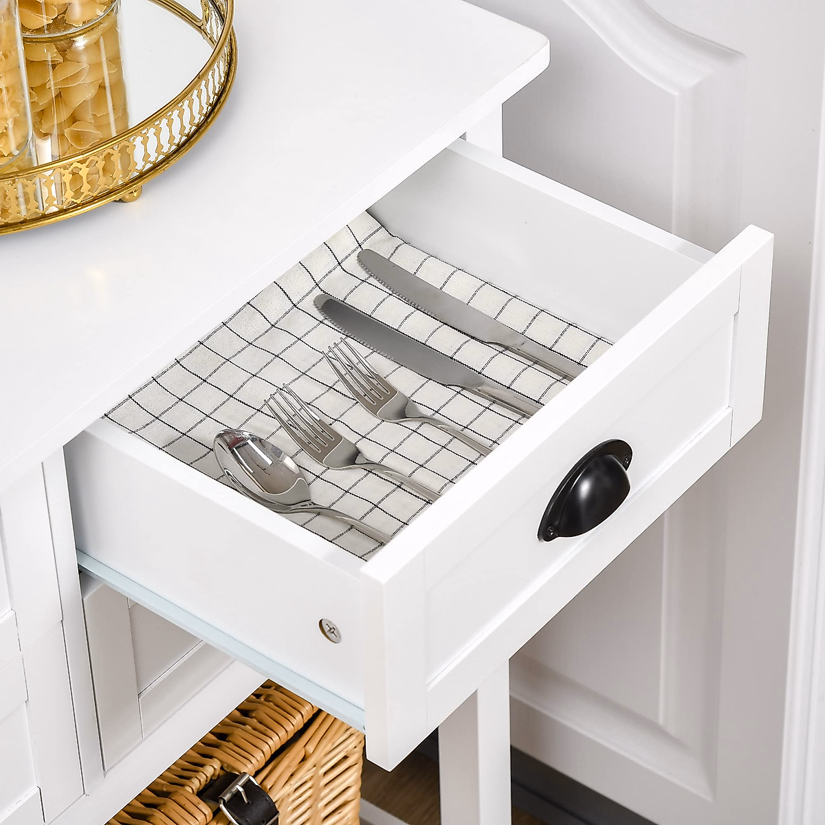 HOMCOM Coffee Bar Cabinet, Sideboard Buffet Cabinet, Kitchen Cabinet with 4 Drawers and Slatted Bottom Shelf for Kitchen, Living Room, White