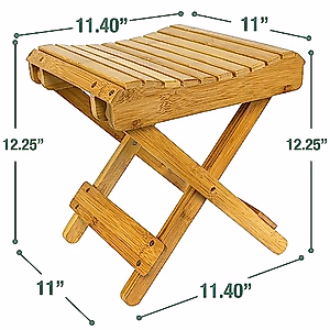 Sorbus Bamboo Folding Step Stool Bench - for Shaving, Shower Foot Rest, Bath Chair - Great for Bathroom, Spa, Sauna, Wooden Seat, Fully Assembled - 11.75" D x 12.25" W x 13.75" H