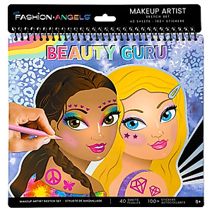 Fashion Angels Make-up & Hair Design Sketch Portfolio (11452) Sketchbook for Beginners, Sketchbook with Stencils and Stickers for Ages 6 and Up