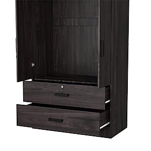 Better Home Products Carell Furniture Armoire Wardrobe with Mirror & Drawers in Tobacco