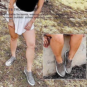 JENN ARDOR Women's Fashion Slip On Canvas Sneakers - Lightweight, Elastic, Comfortable Low Top Casual Tennis Walking Shoes for Women Grey no Laces 8.5