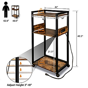 TC-HOMENY 3-Tier Movable Printer Stand with Storage Rolling Floor-Standing Deskside Shredder Computer Host Stand Adjustable Storage Shelf Rack on Wheels Multipurpose Stand for Printer