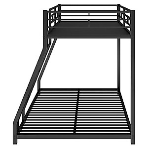DreamBuck Metal Bunk Bed Twin Over Full, Heavy Duty Bunk Bed with Ladder & Safety Guardrail, Floor Bunk Bed for Kids Adults, Space-Saving, No Box Spring Needed,Black