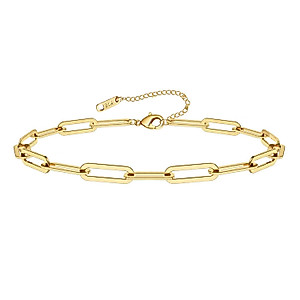 MOMOL 18K Gold Plated Stainless Steel Link Chain Bracelets for Women Paperclip Chunky Link Chain Charm Bracelet