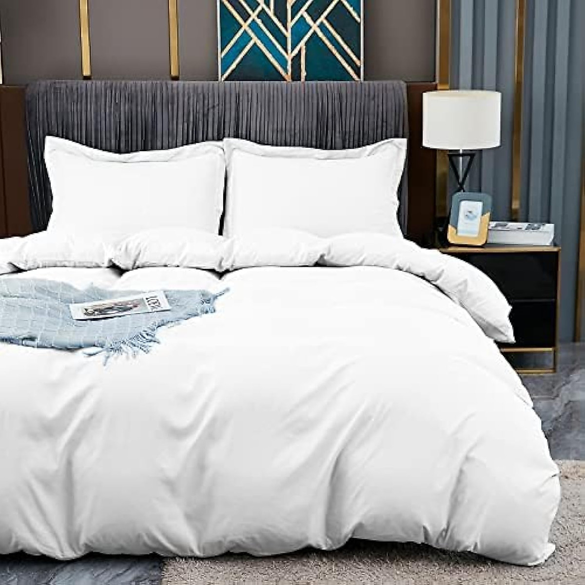 BBANGD Duvet Covers Queen Size Ultra Soft and Breathable Bedding Comforter Cover Set Washed Microfiber 3 Pieces with Zipper Closure Duvet Cover and 2 Pillow Shams(Pure White)