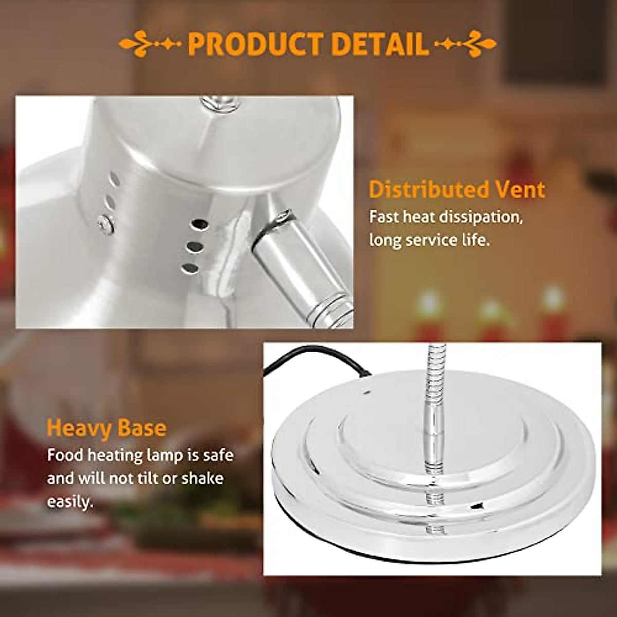 WICHEMI Food Heat Lamps Food Heat Preservation Lamp Commercial Food Warmer Lamp Catering Heat Lamp for Food Heating Restaurant Kitchen Food Service Buffet Home Use (Single Head, 250W Bulbs)