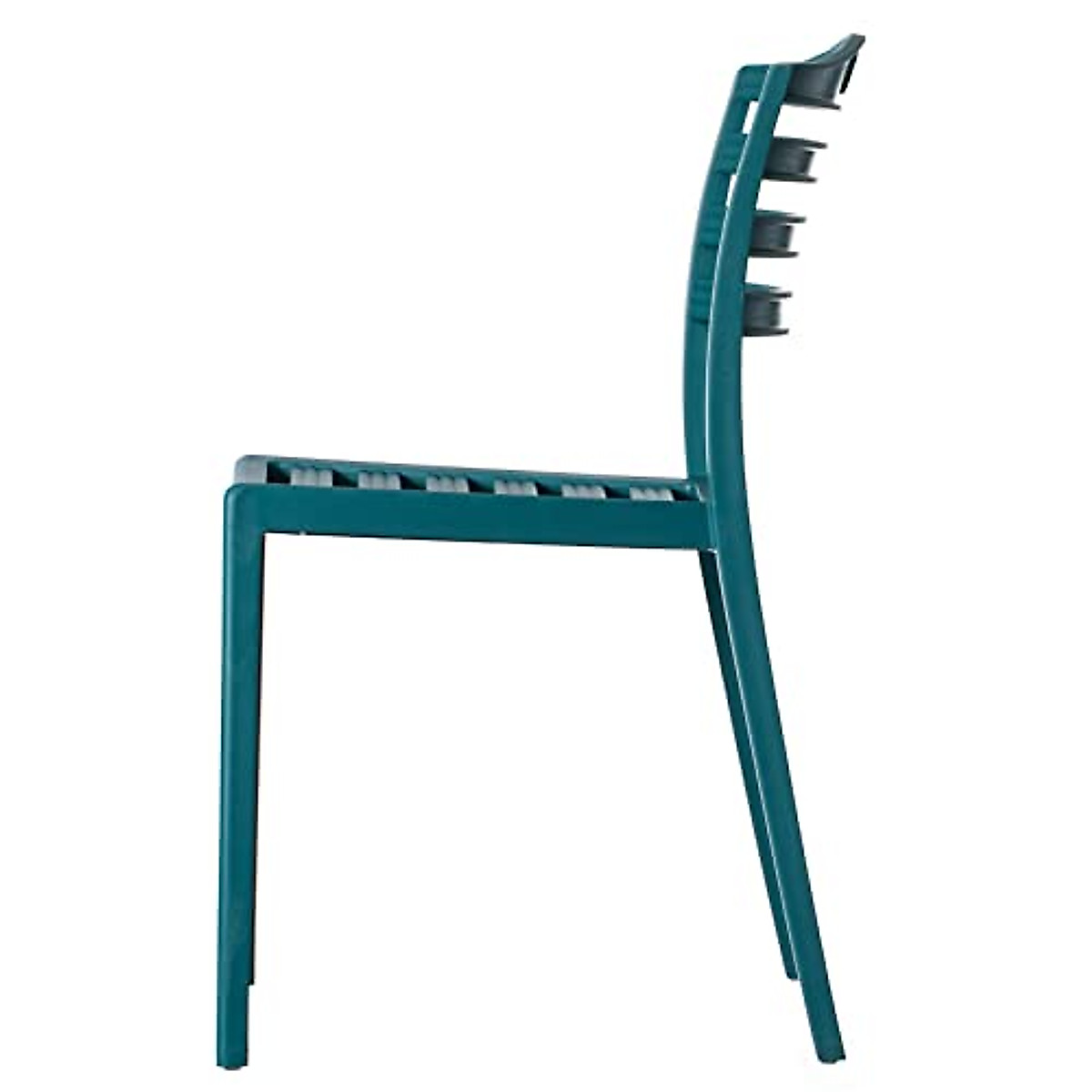 Fabulaxe Stackable Modern Plastic Indoor and Outdoor Dining Chair with Ladderback Design for All Weather Use, Blue Set of 4