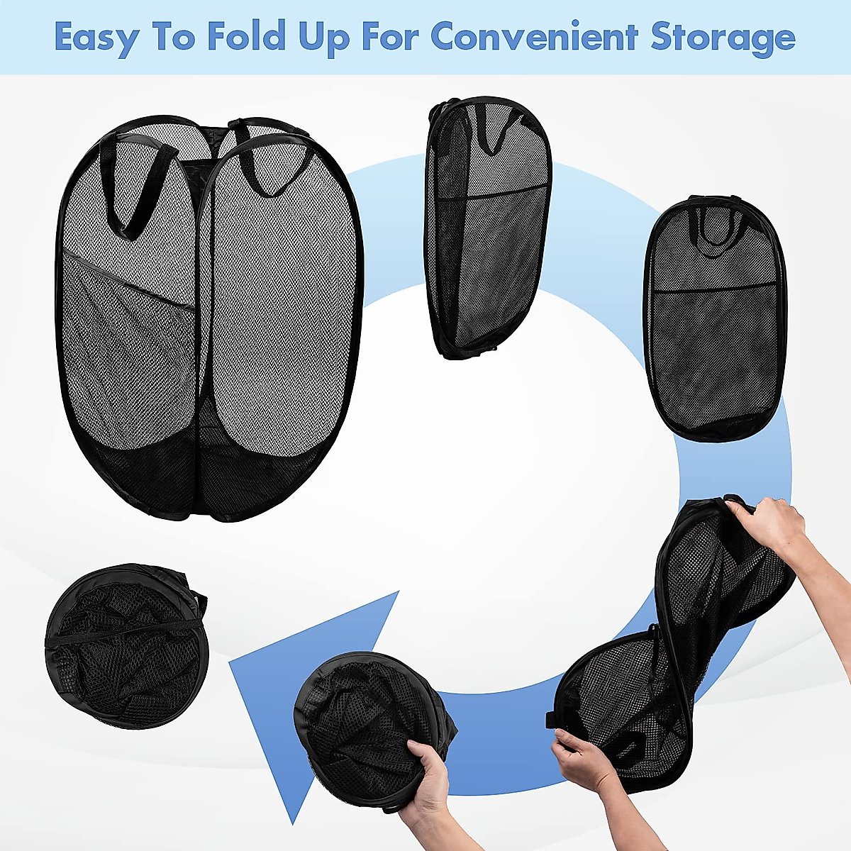 Pop Up Hamper, 1 PCS Mesh Pop Up Laundry Hamper, Premium Pop Up Laundry Basket, Mesh Laundry Basket, Pop Up Hampers for Laundry, Mesh Laundry Hamper, Foldable Popup Mesh Hamper, Travel Hamper, Black