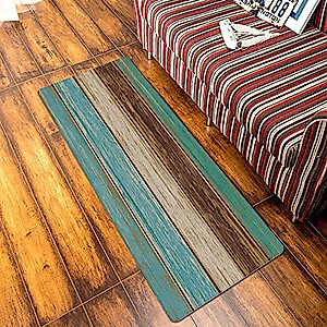 Xback 2 Pieces Kitchen Rugs and Mats Set Waterproof Non-Slip Mat Magnificent Ocean Coastal City Night Dreamy Blue Sky Clouds PVC Leather Floor Mats Runner Rug Comfort Standing Mat for Dinning Room