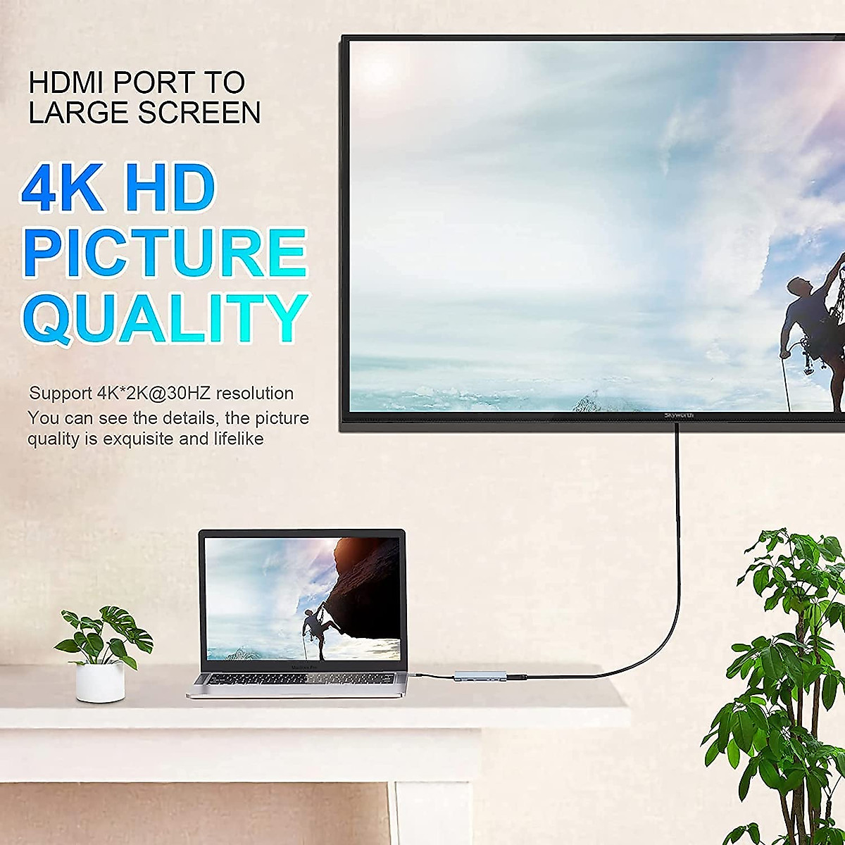 Midautoo 1 Piece USB C Hub SD/TF Card Reader with 4K -Compatible, VGA, USB 3.0 Port,Type C PD, RJ45 Ethernet