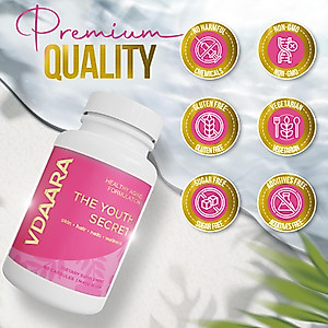 Vdaara Hair, Skin and Nails Vitamins - 5000 mcg Biotin, Collagen, Natural Vitamin C A D3 Hyaluronic Acid - Supplement for Glowing Skin, Hair Growth for Men and Women – 60 Capsules