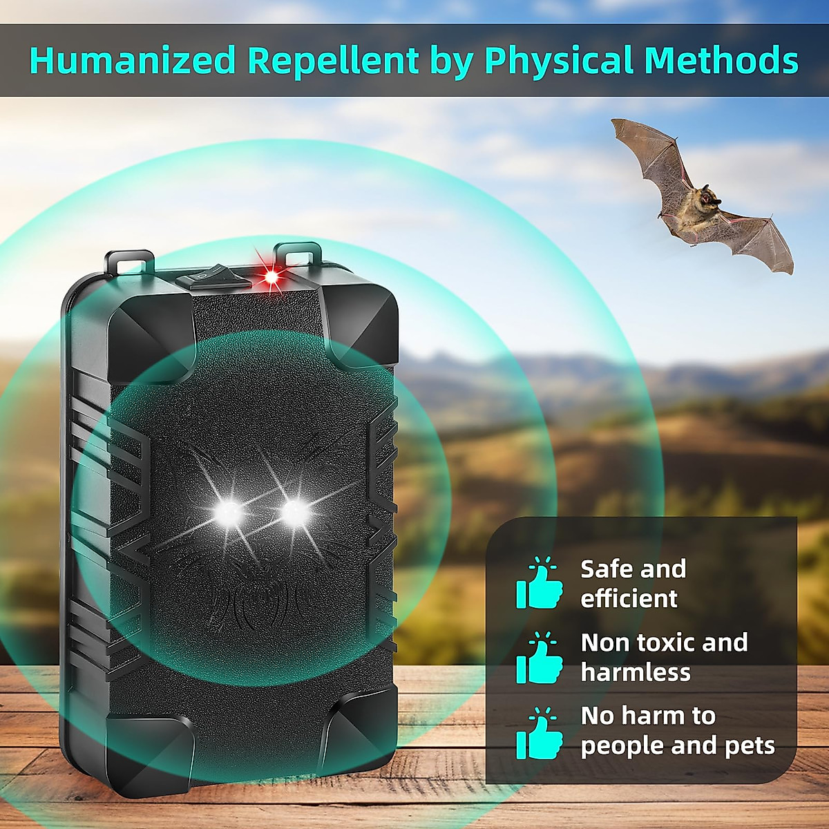 2 Pcs Under Hood Rodent Repeller with Strobe Light & 3 Power Supply Methods, Professional Ultrasonic Mouse Repellent Rat Squirrel Deterrent for 12V Cars Trucks RV Engine Bay Warehouse Attic