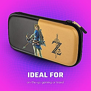 PDP Gaming Officially Licensed Switch Slim Deluxe Travel Case - Zelda Breath of the WIld - Semi-Hardshell - Console Stand - Protective PU Leather - Holds 14 Games - Works with Switch OLED & Lite